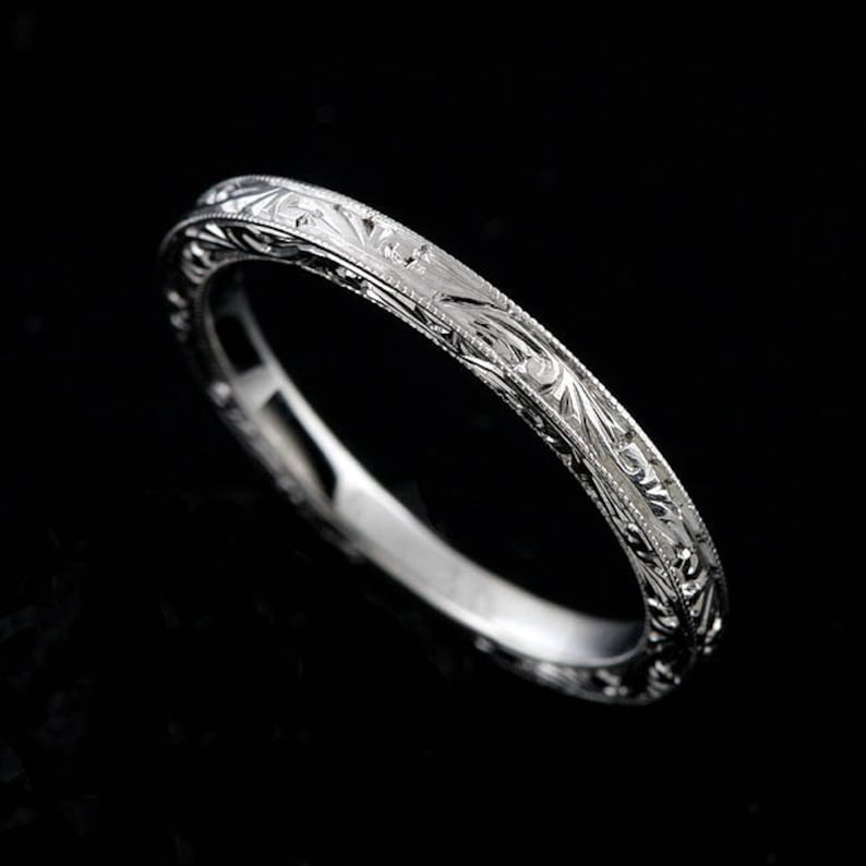 Silver Vintage Engraved Wedding Band - Etsy