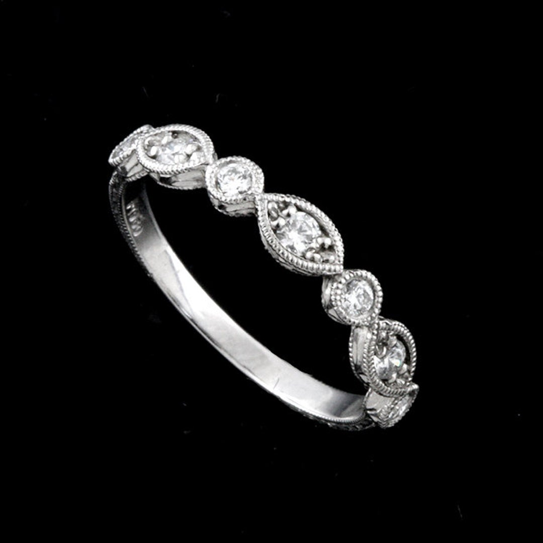 Antique Style Wedding Band, Diamond Wedding Band, Hand Engraved Gold ...