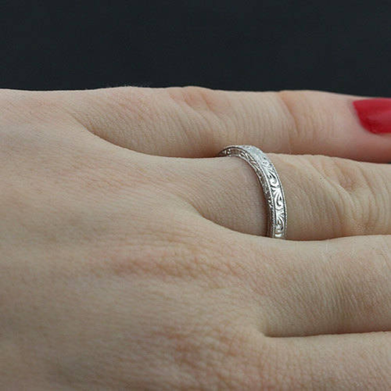 Silver Women's Ring Engraved Silver Wedding Ring Art | Etsy