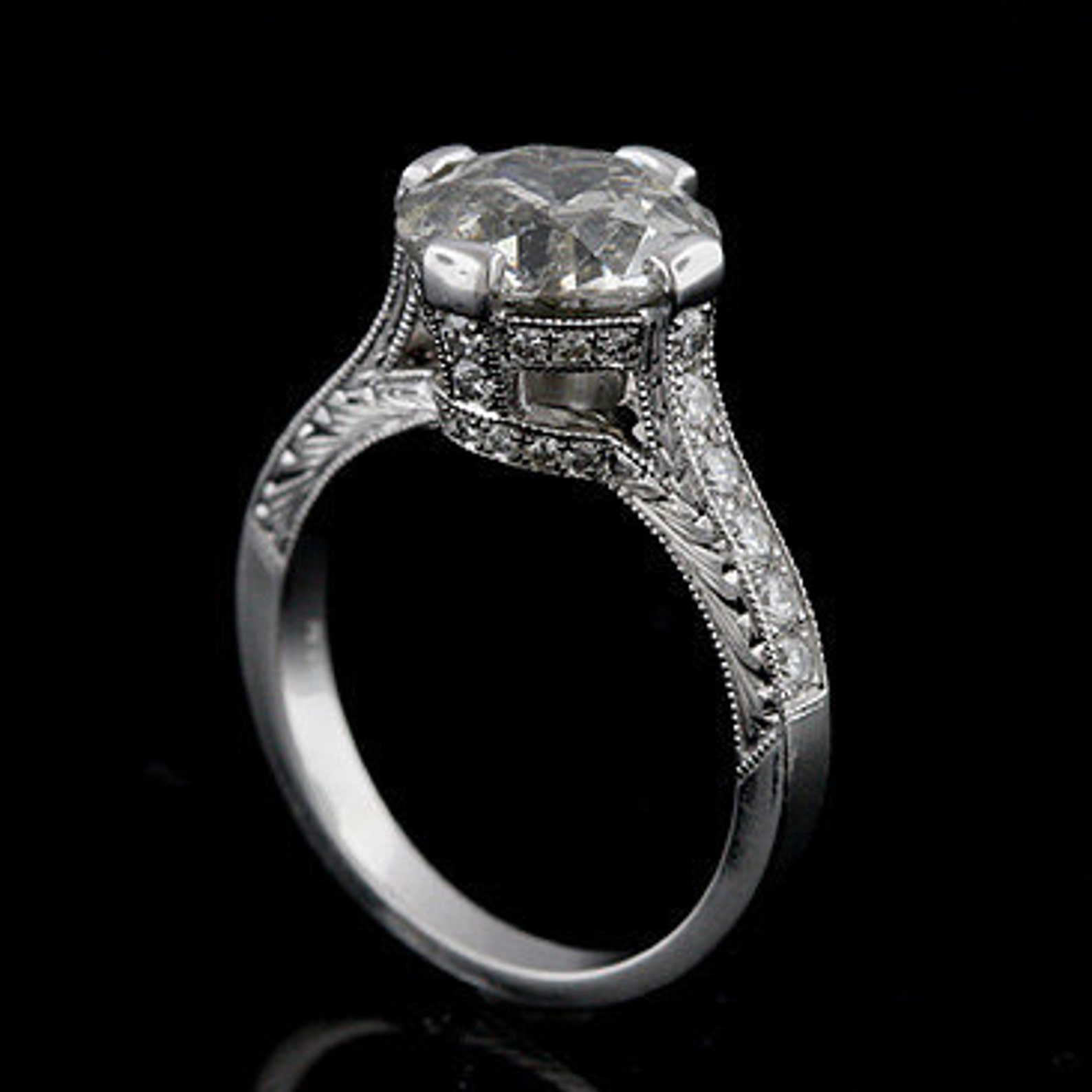 Art Deco Inspired Engagement Ring Cathedral Hand Carved Ring - Etsy