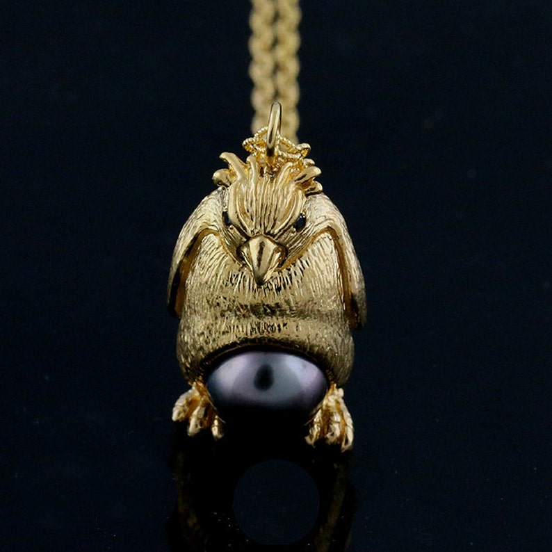 Gold Penguin Necklace Black Tahitian Pearl Pendant Animal - Etsy
