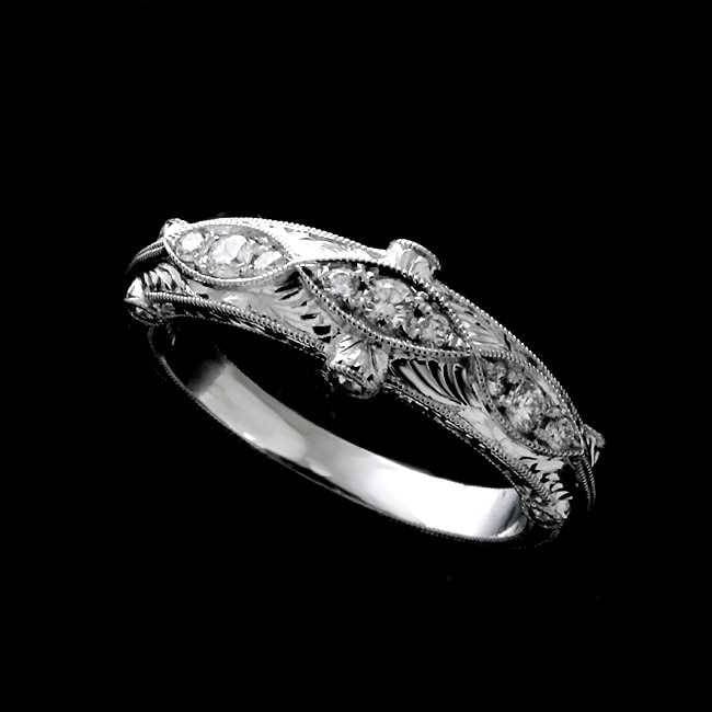 Vintage Filigree Band Diamond Wedding Ring Hand Engraved - Etsy