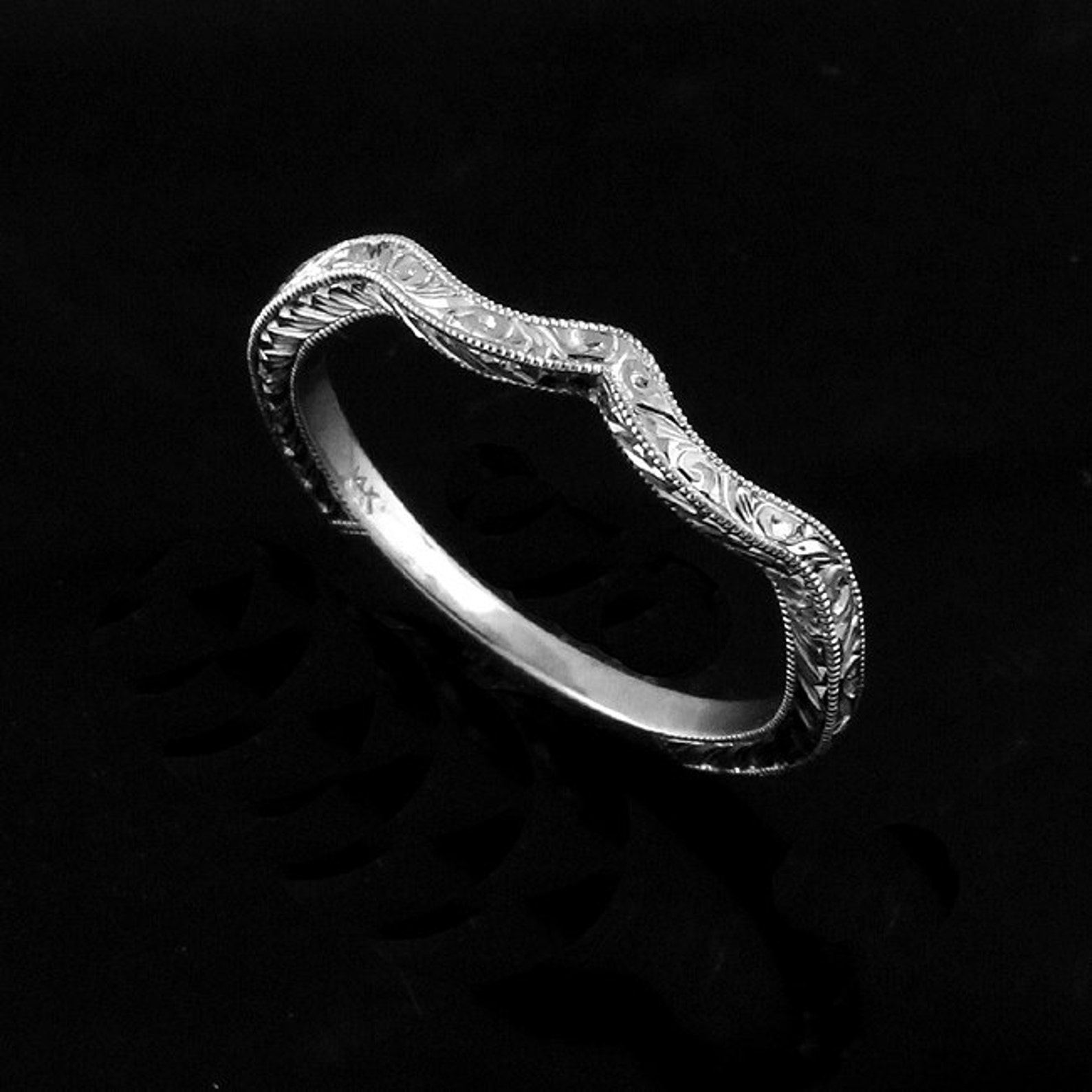 Double Curved Engraved Band Contour Wedding Band Thin | Etsy
