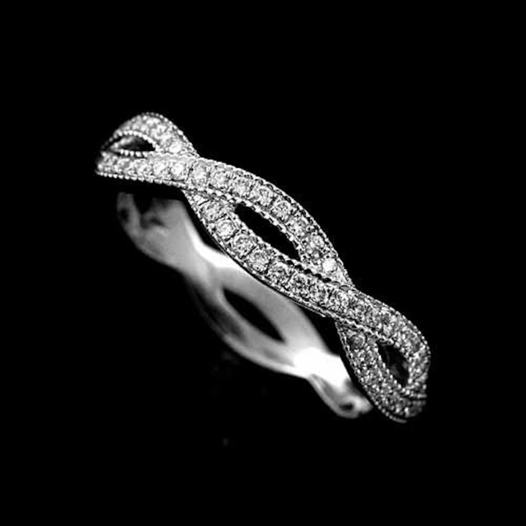 Banda de boda de diamante infinito, banda entrelazada, alianza trenzada ...