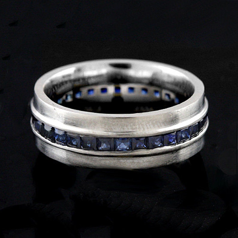 Sapphire Men's Wedding Band Princess Blue Sapphires - Etsy