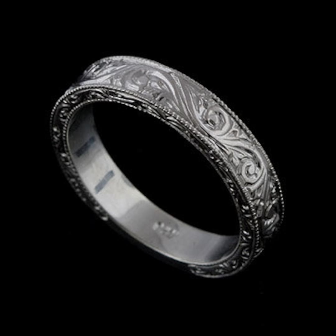 Engraved Men's Wedding Ring, Art Deco Scroll Style Wedding Engraved Men's Wedding Ring, Art Deco Scroll Style Wedding