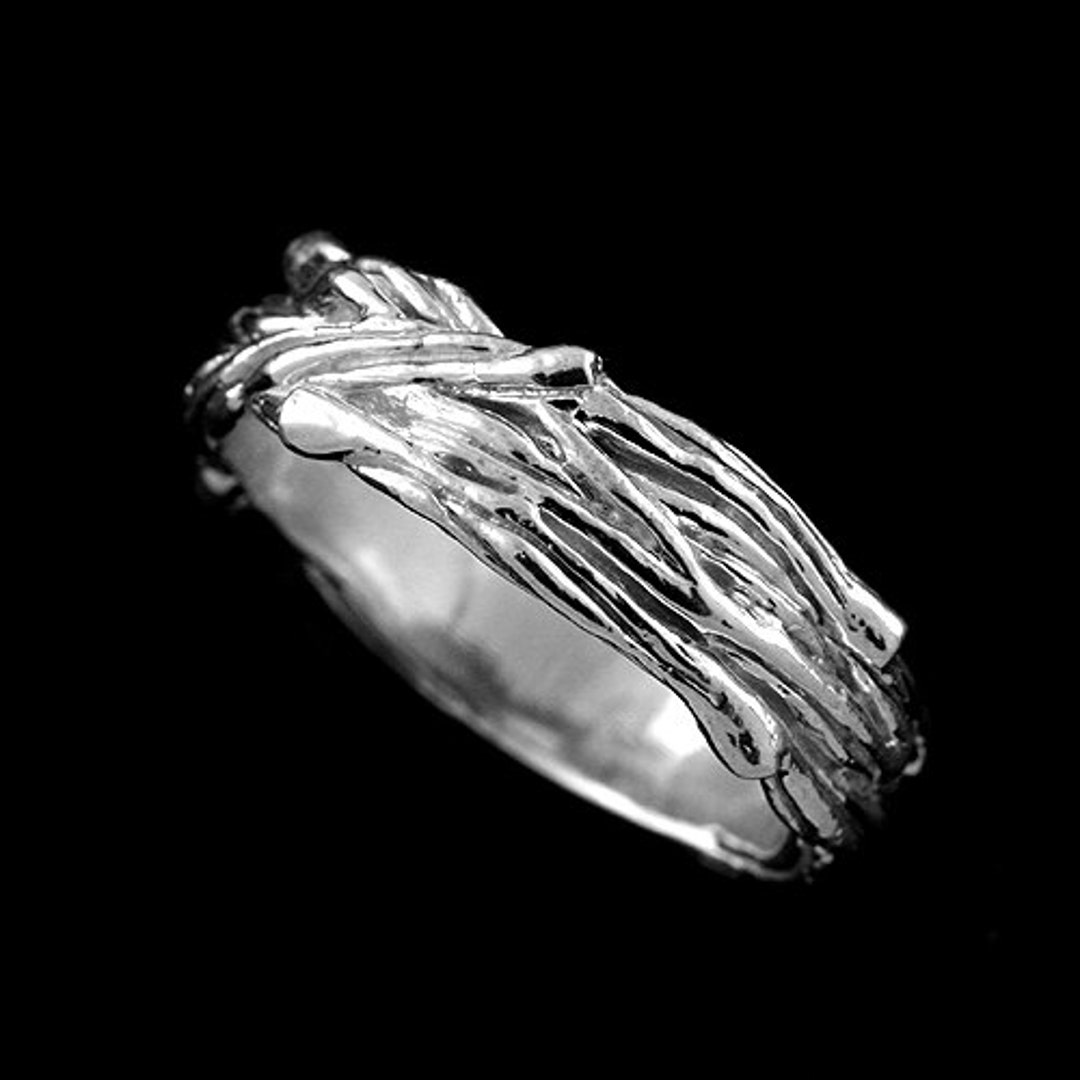 Unique Men's Ring, Tree Bark Silver Men's Wedding Band, Engraved Men's ...