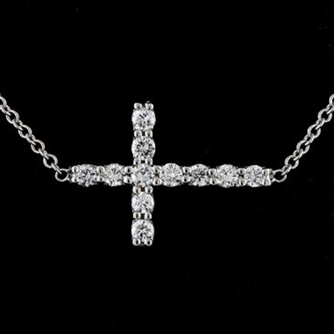 Diamond Sideways Cross Pendant, Small Cross Necklace, off Side Dainty ...