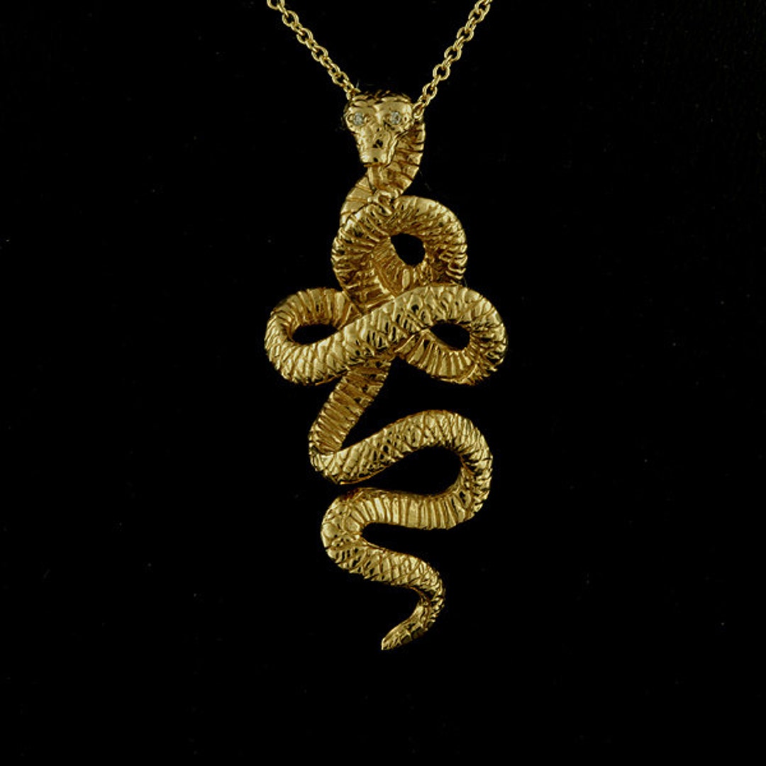 Gold Kundalini Serpent Necklace, Yellow Gold Snake Pendant, Animal ...