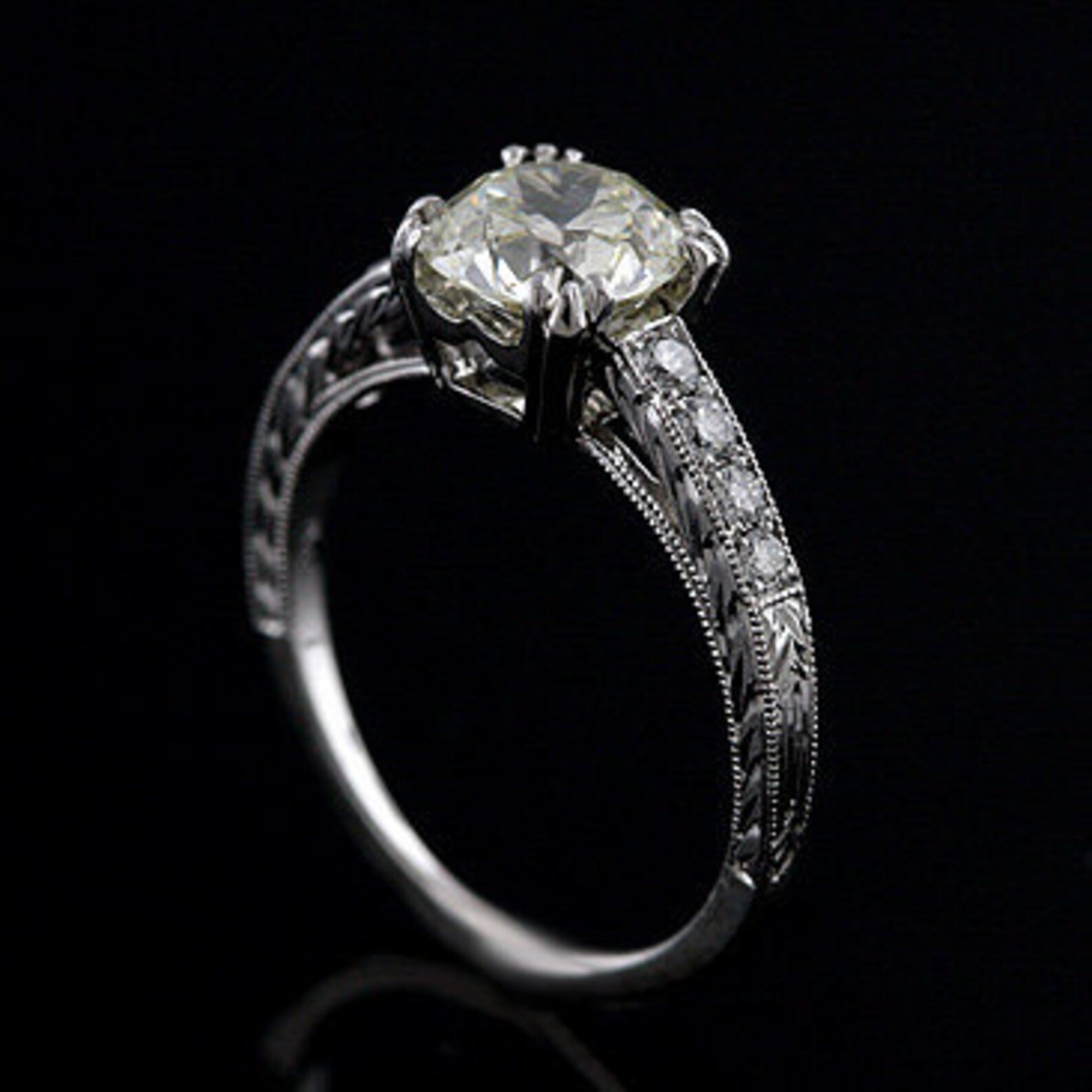 Vintage Inspired Ring Setting Hand Engraved Engagement Ring | Etsy