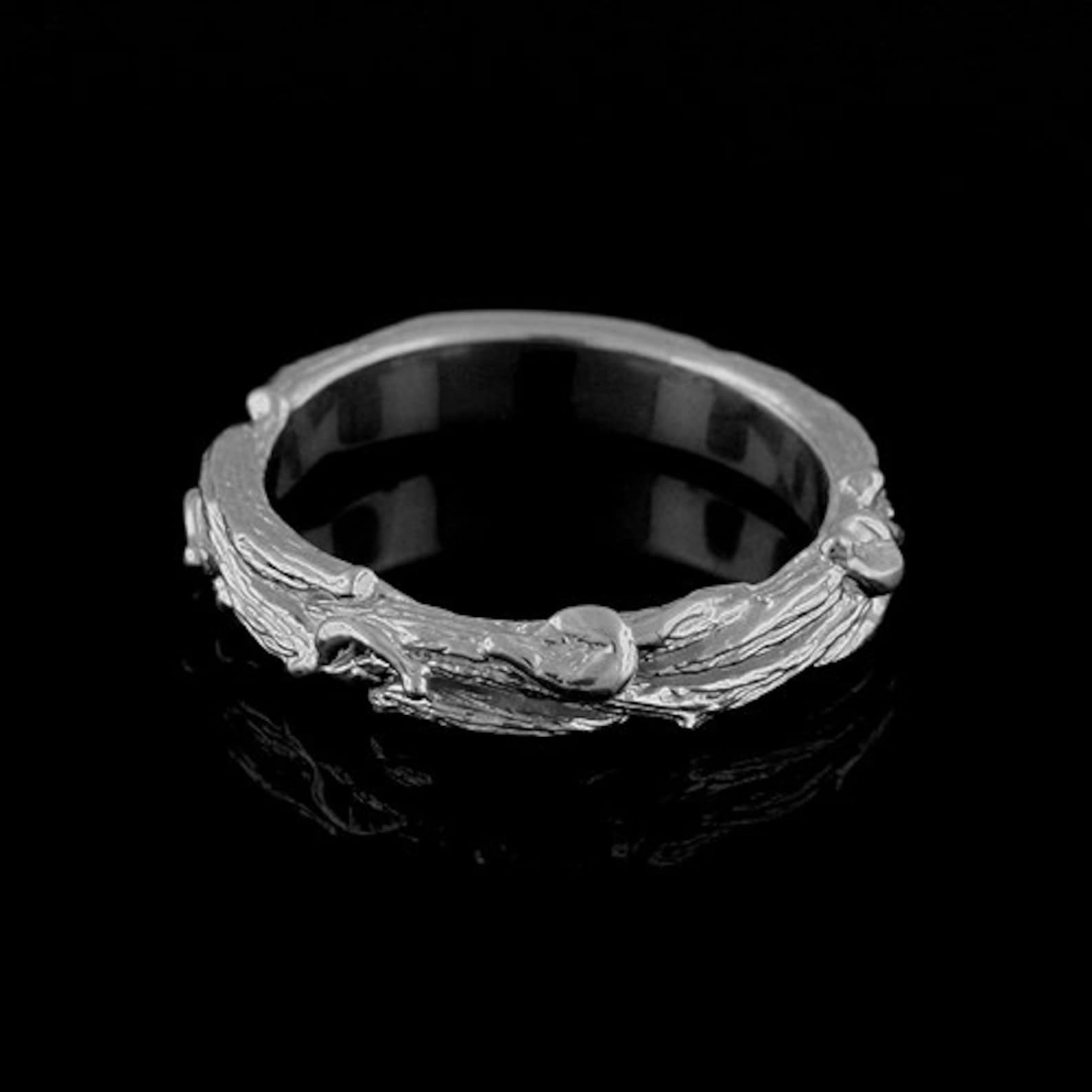 Leaf Wedding Band Tree Bark Band Women's Silver Wedding - Etsy