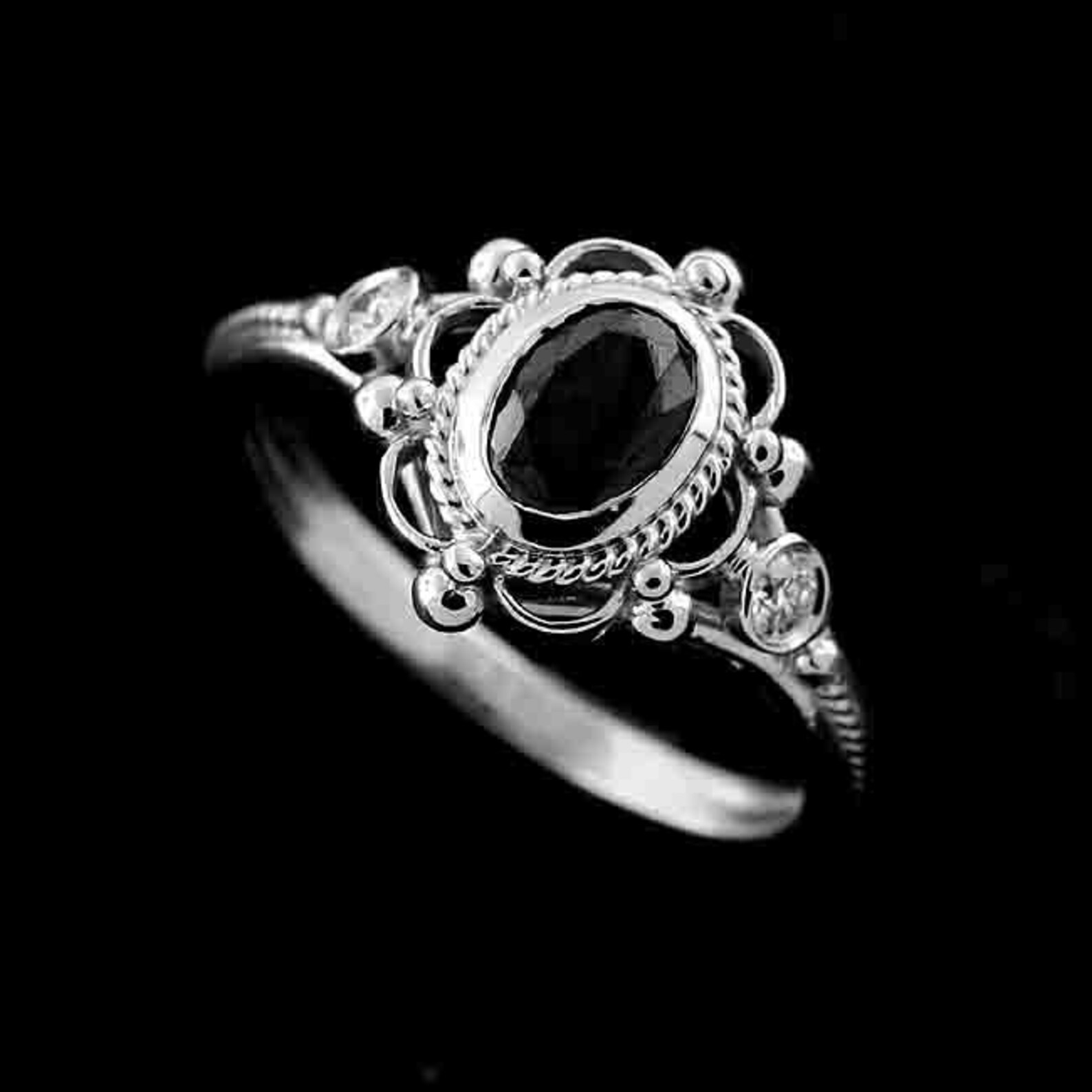 Black Diamond Ring Oval Diamond Engagement Ring Victorian - Etsy