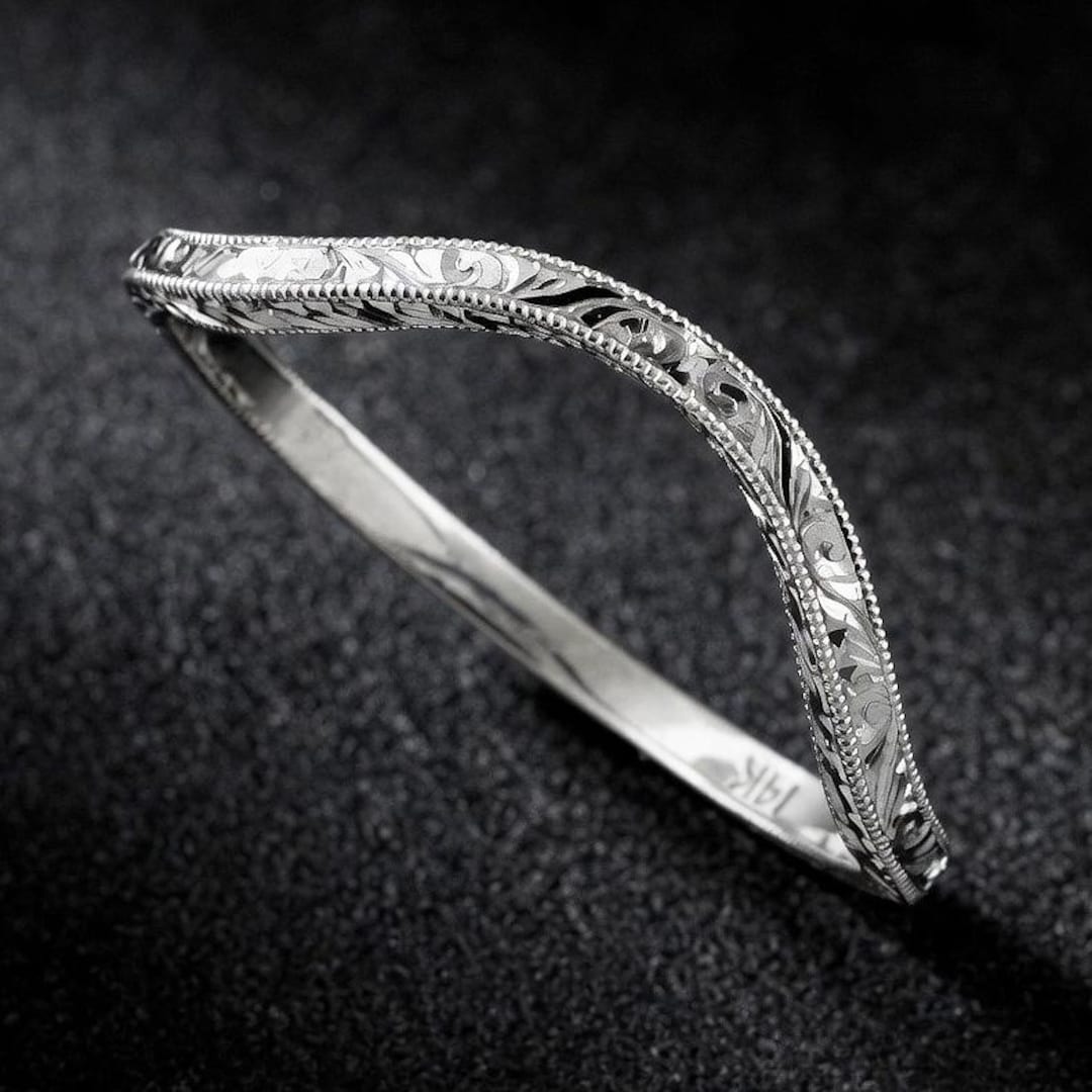 Deep Curved Engraved Ring, Vintage Ring Enhancer, Contour Wedding Band ...