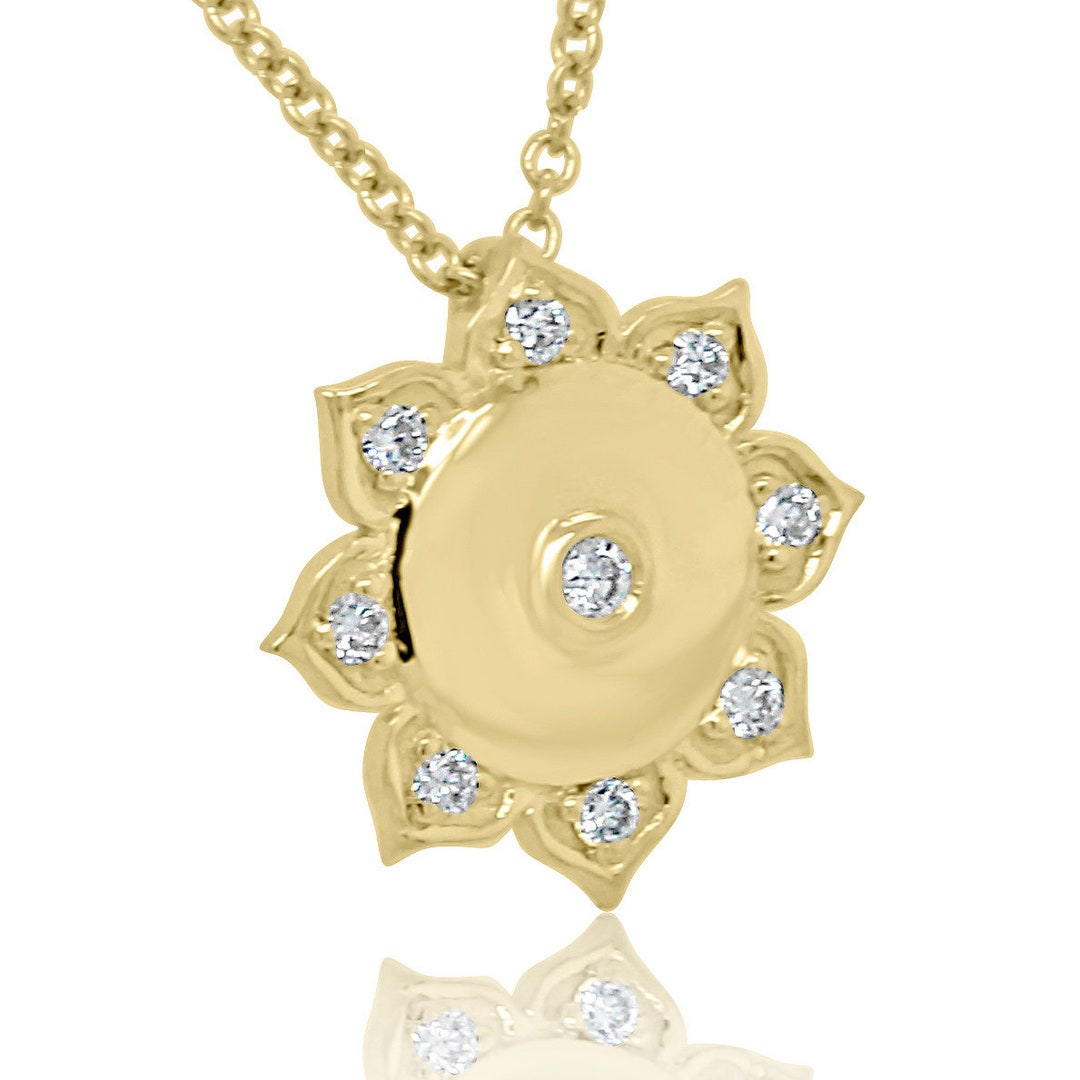 Mini Diamond Lotus Charm, Yellow Gold Diamond Lotus Flower, Sacred ...