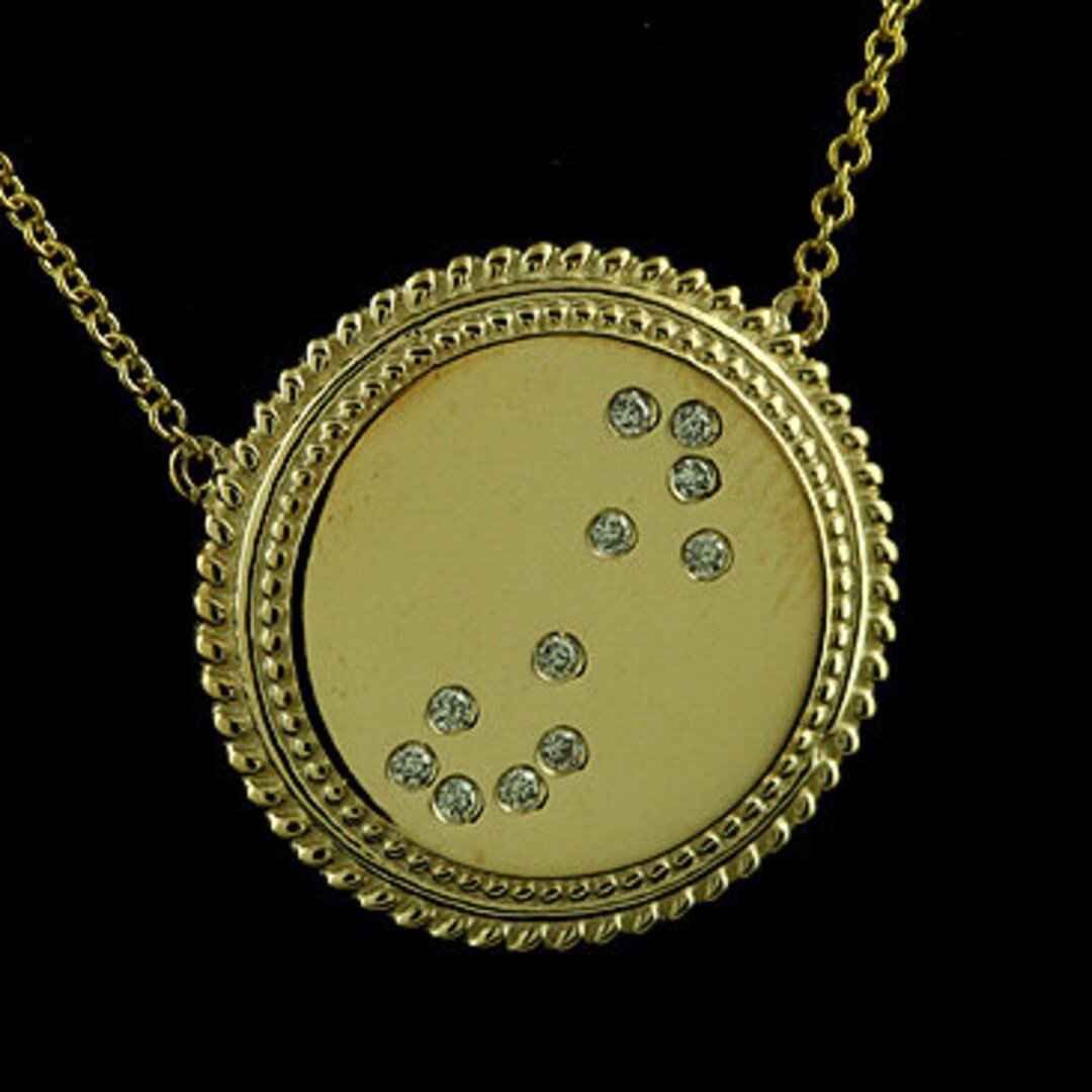 Diamond Scorpio Zodiac Necklace, Star Constellation Disc, Vintage Style ...