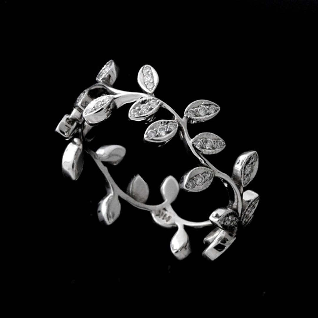 Leaf Wedding Band, Diamond Leaf Wedding Ring, Nature Inspired Ring ...