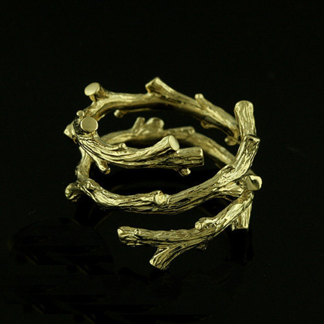 Tree Bark Gold Ring, Nature Inspired Twig Band, Yellow Gold Organic ...