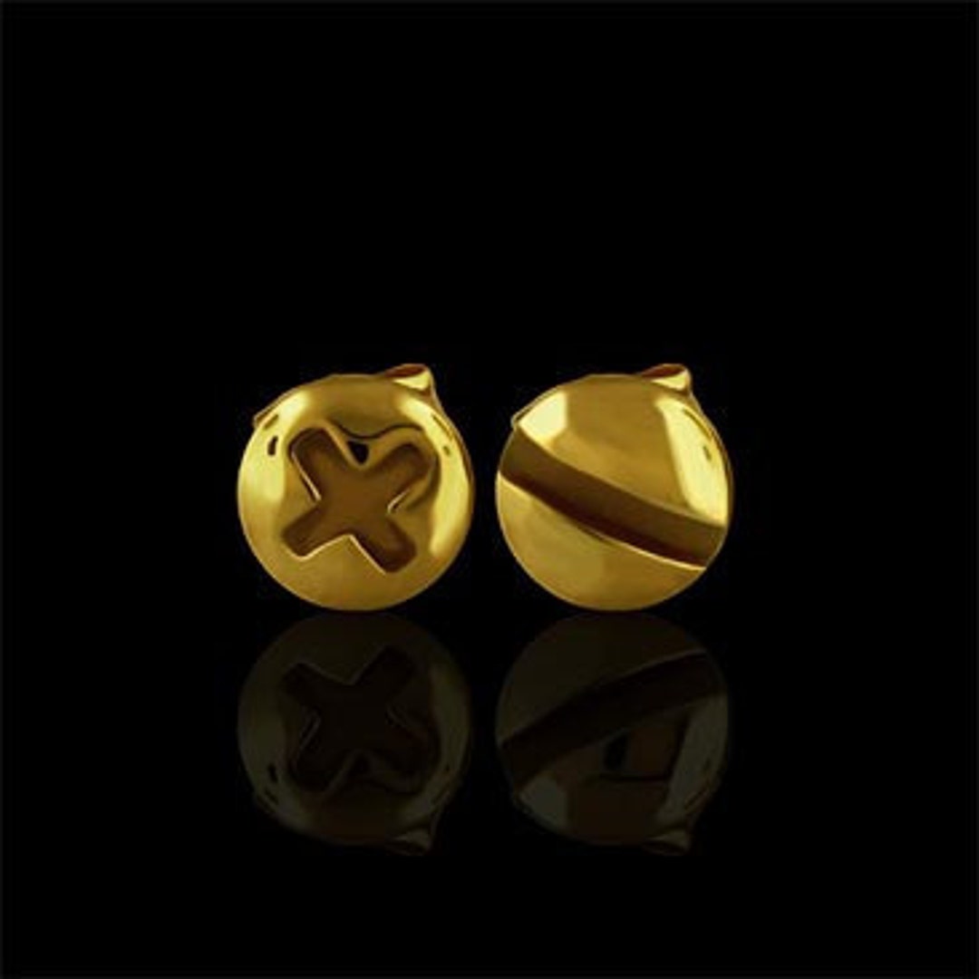 Screw Earrings, Gold Studs Earrings, Plus and Minus Posts Earrings ...
