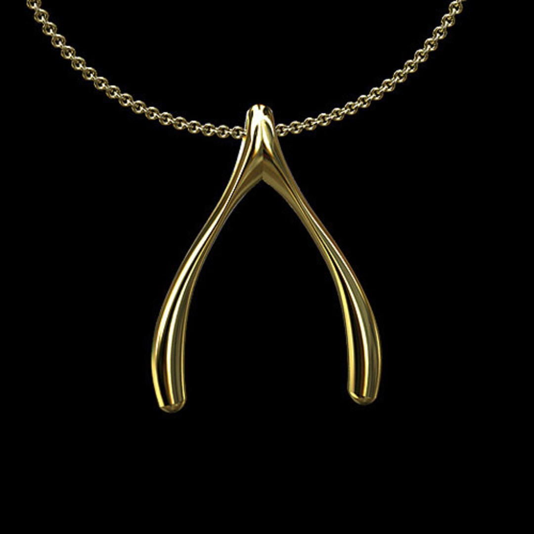 Gold Wishbone Necklace, Lucky Charm Wishbone Pendant Cable Chain, Good ...