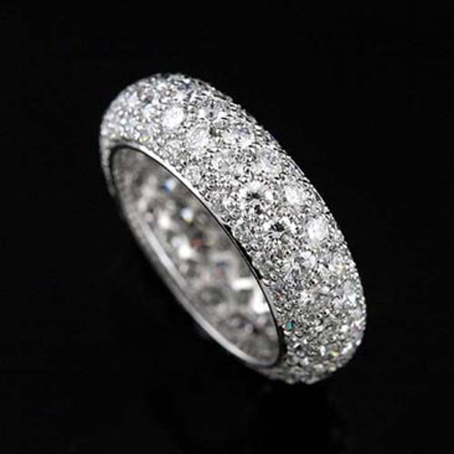 Four Row Diamond Diamond Wedding Band Dome Diamond Band - Etsy