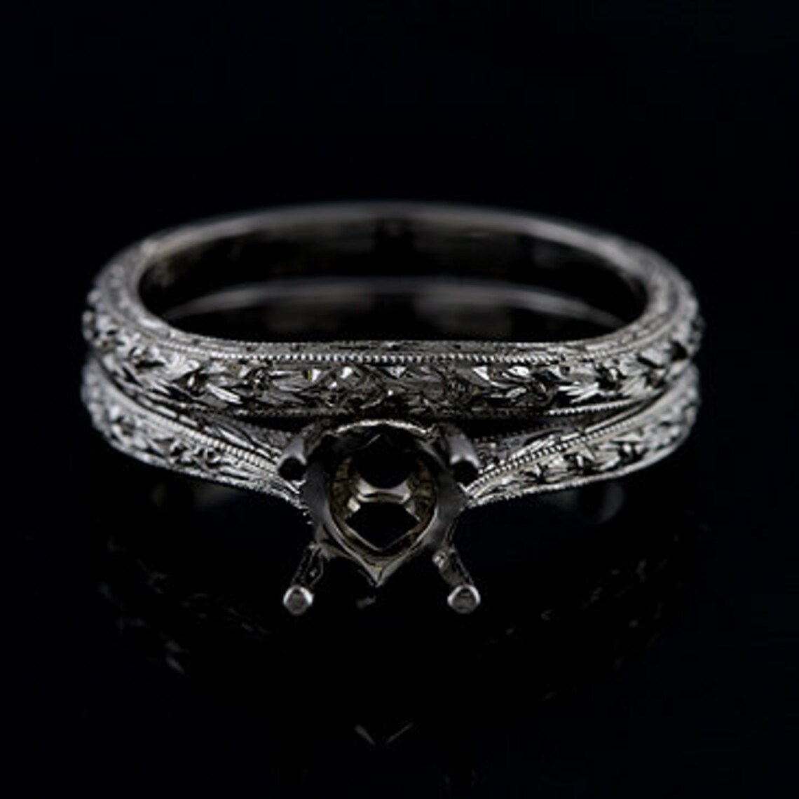 Vintage Engagement Ring Setting Engraved Solitaire Ring | Etsy