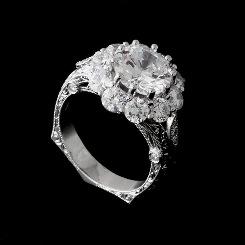 Flower Halo Ring Euro Shank Engagement Ring 8.5mm Cubic - Etsy