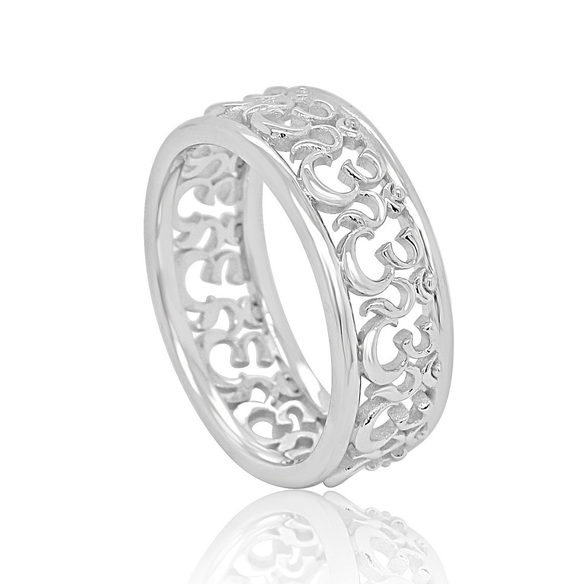 14k Gold OM AUM Ring, Filigree Eternity Band, Unisex Wedding Ring - Etsy