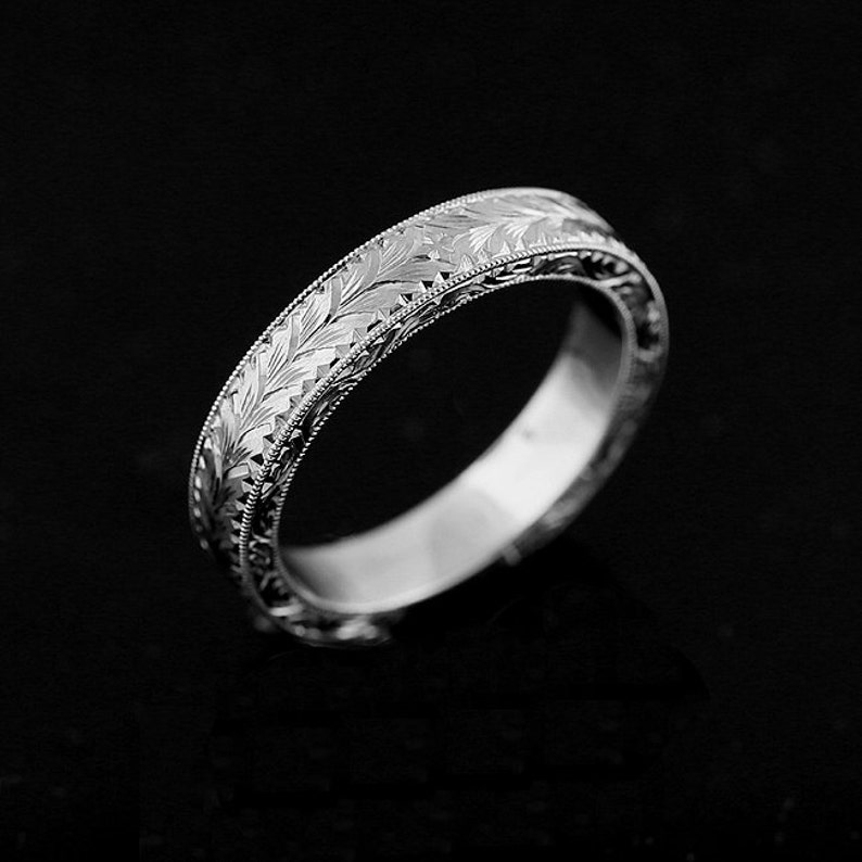 Hand Carved Men's Wedding Band Wheat Pattern Engraved - Etsy