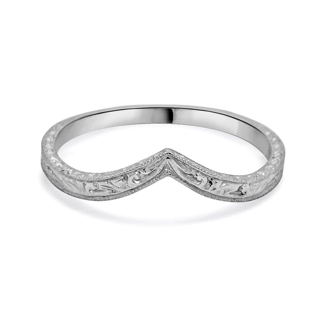 Chevron V-shaped Curved Engraved Wedding Band – Vintage Matching ...