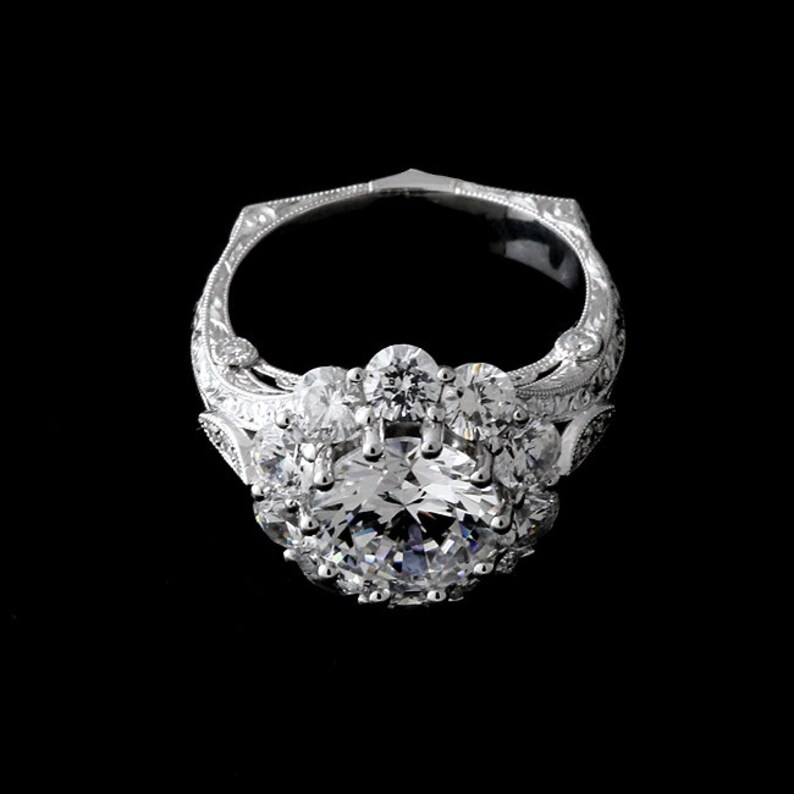 Flower Halo Ring Euro Shank Engagement Ring 8.5mm Cubic - Etsy