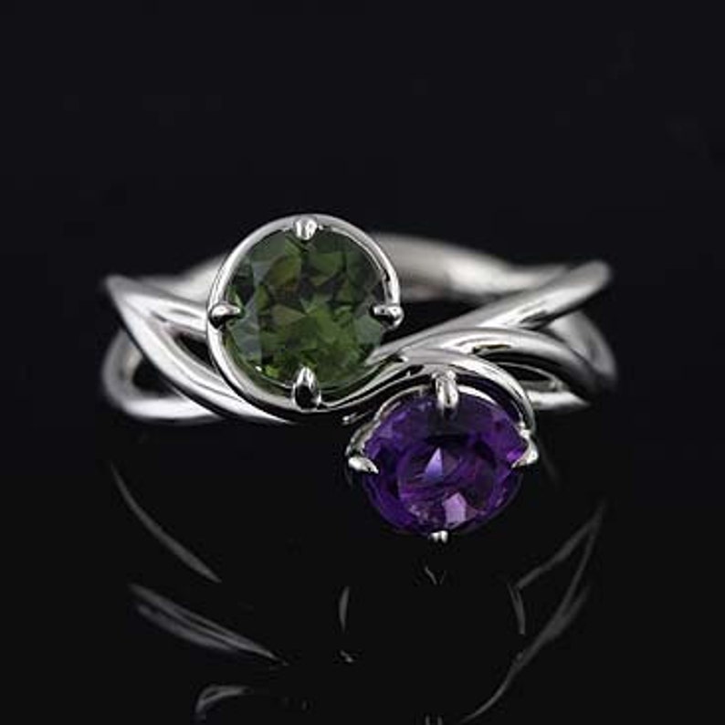 Amethyst Tourmaline Ring Two Color Stone Engagement Ring - Etsy
