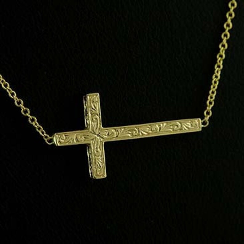 Sideways Engraved Cross Necklace Religious Symbol Cross - Etsy