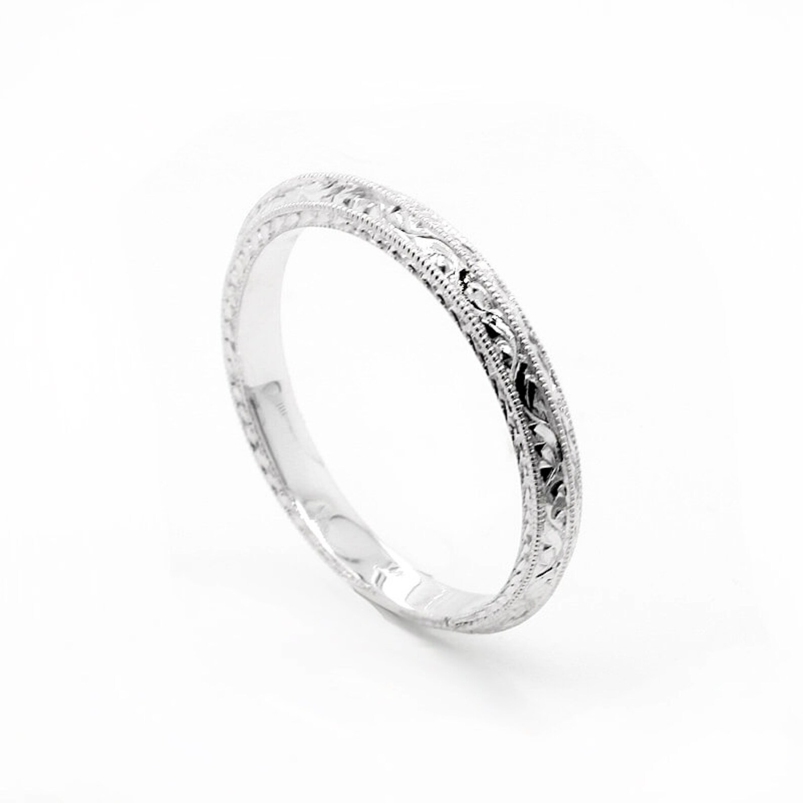 Knife Edge Women's Weeding Ring Double Milgrain Wedding - Etsy