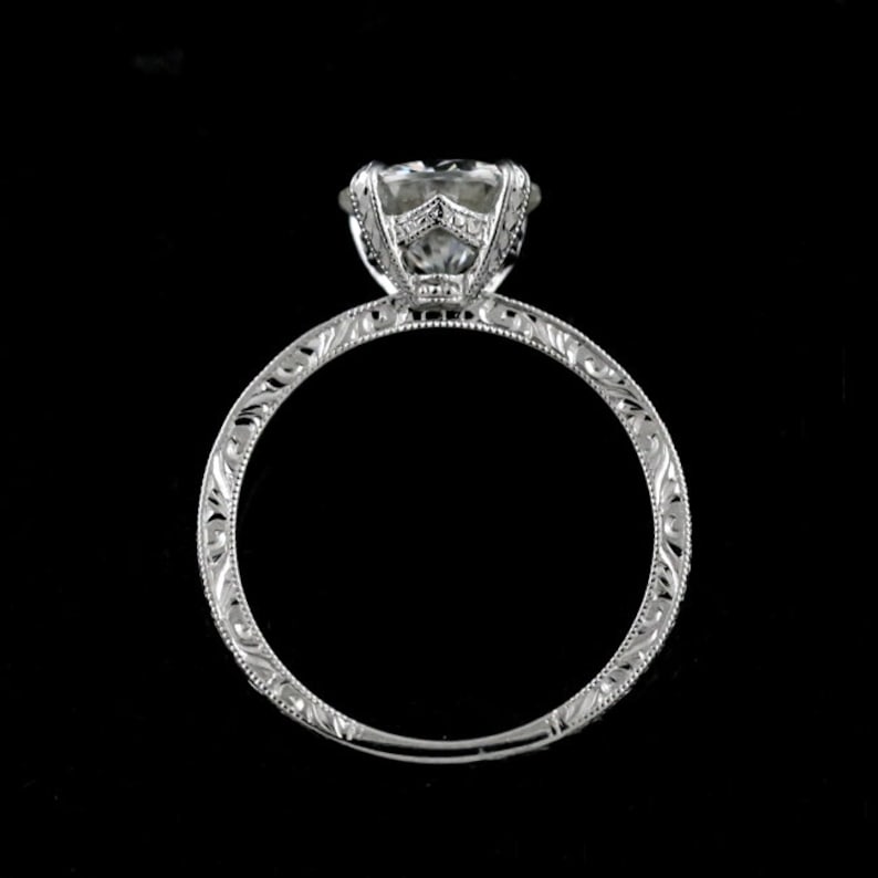 1.5CT Moissanite Engagement Ring Scroll Hand Engraved Ring | Etsy
