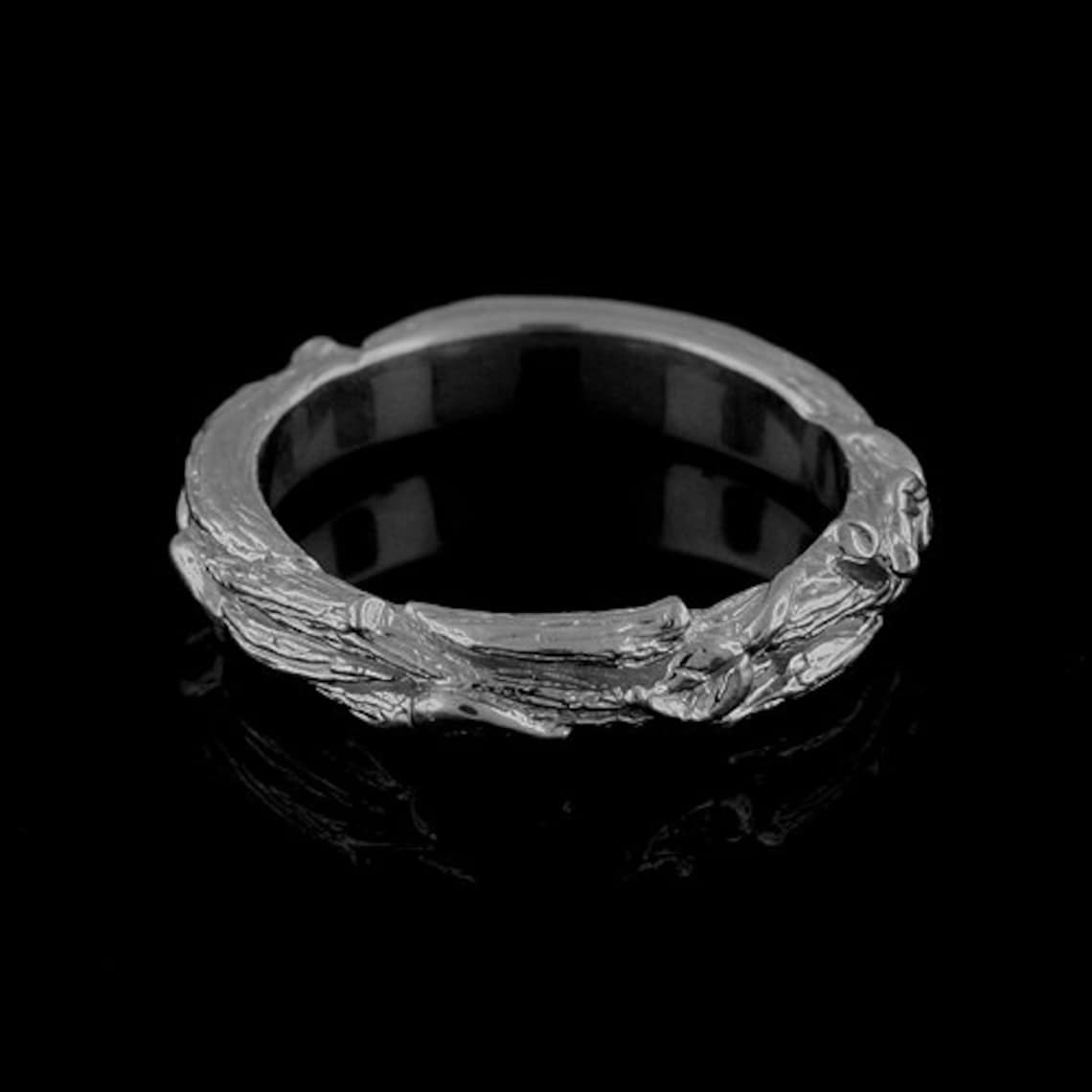 Leaf Wedding Band Tree Bark Band Women's Silver Wedding - Etsy