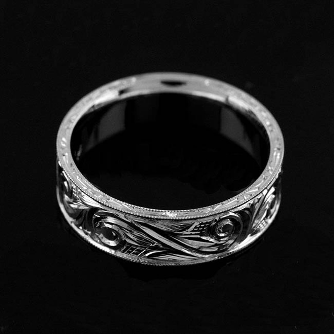 Engraved Men's Wedding Ring, Comfort Fit 6mm Men's Band, Art Deco Style ...