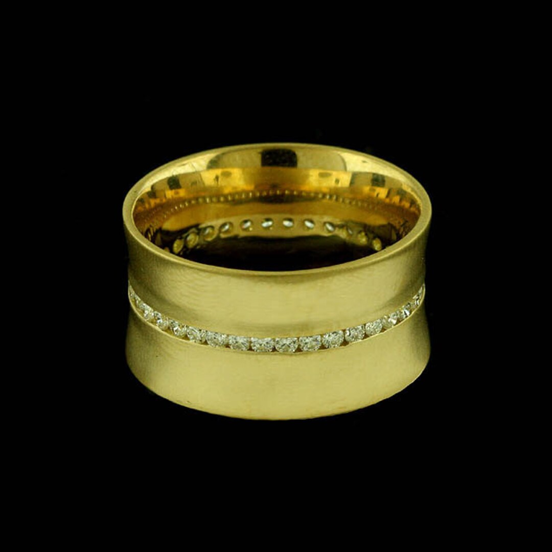Cuff Channel Wedding Ring, Diamond Concave Band 12mm Wide, Satin Matte ...