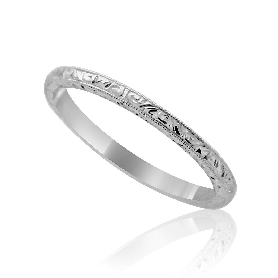 Engraved Stackable Women's Wedding Ring, Thin Rounded Wedding Ring ...