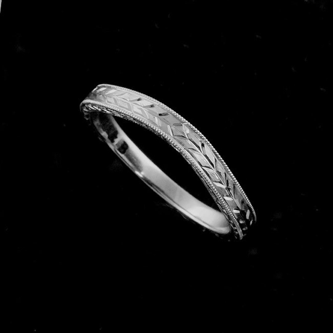 Silver Contour Wedding Ring, Silver Engraved Wedding Band, Women's ...