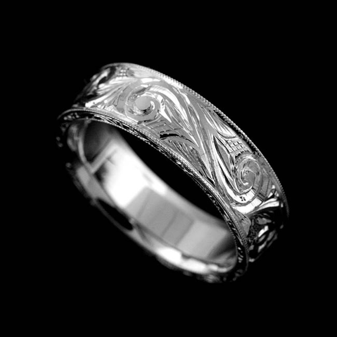 Engraved Men's Wedding Ring, Comfort Fit 6mm Men's Band, Art Deco Style ...