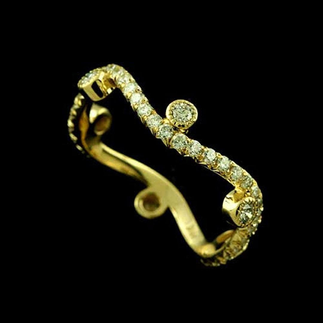 Wavy Curved Band, Eternity Diamond Wedding Ring, Unique Wedding Ring ...