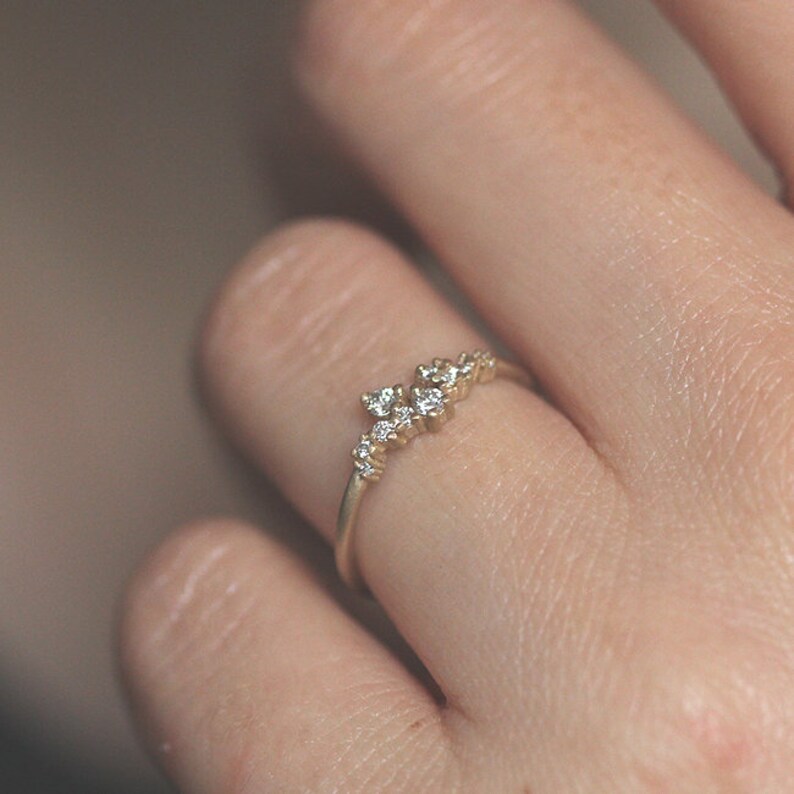 Diamond Tiara Ring Cluster Engagement Ring Dainty Diamond - Etsy