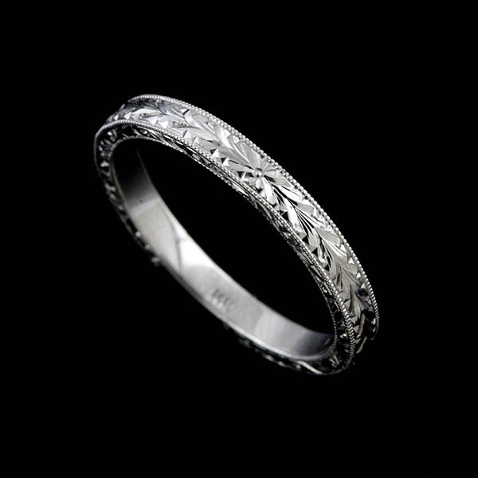 Art Deco Engraved Band Hand Engraved Wedding Ring Scroll - Etsy