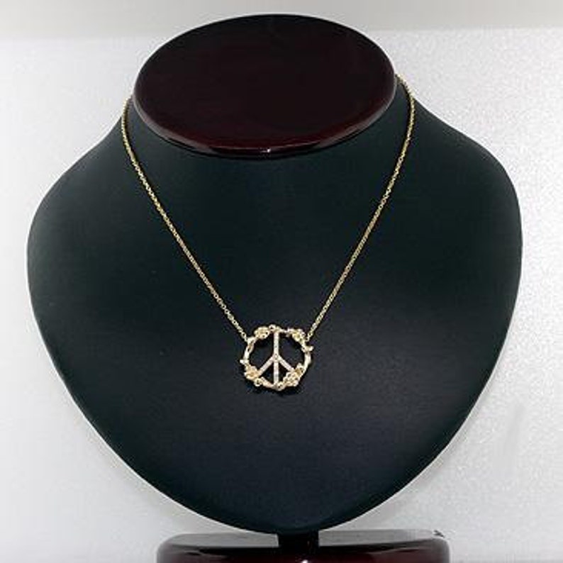Diamond Peace Sign Necklace Flower Peace Sign Gold Pendant - Etsy