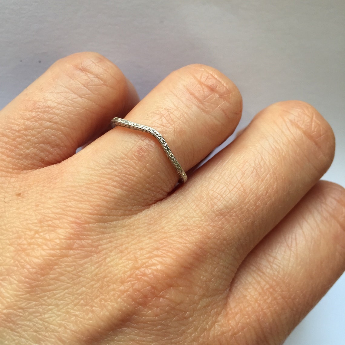 Contour Wedding Ring Thin Wedding Band Engraved Wedding | Etsy