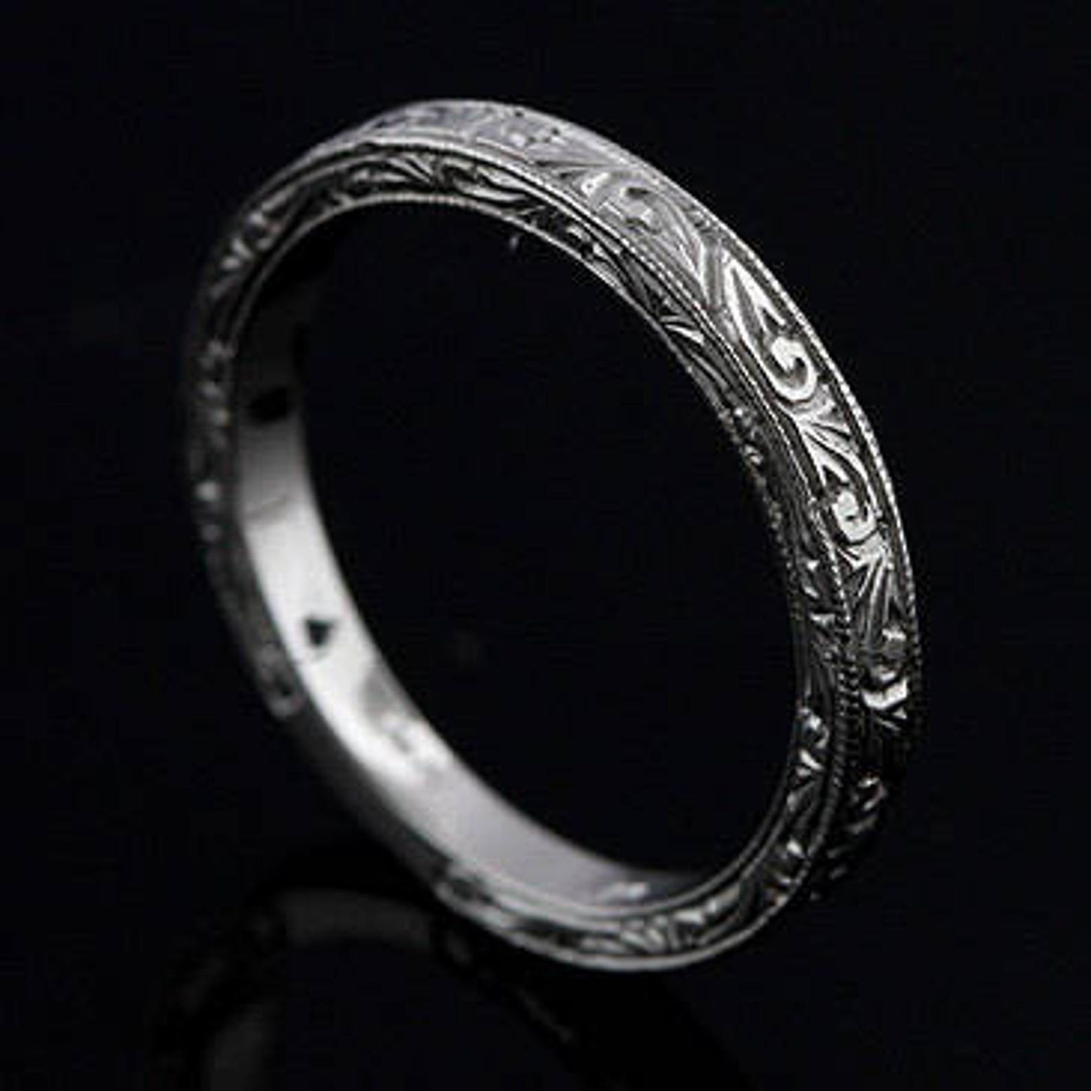 Silver Women's Ring Engraved Silver Wedding Ring Art | Etsy