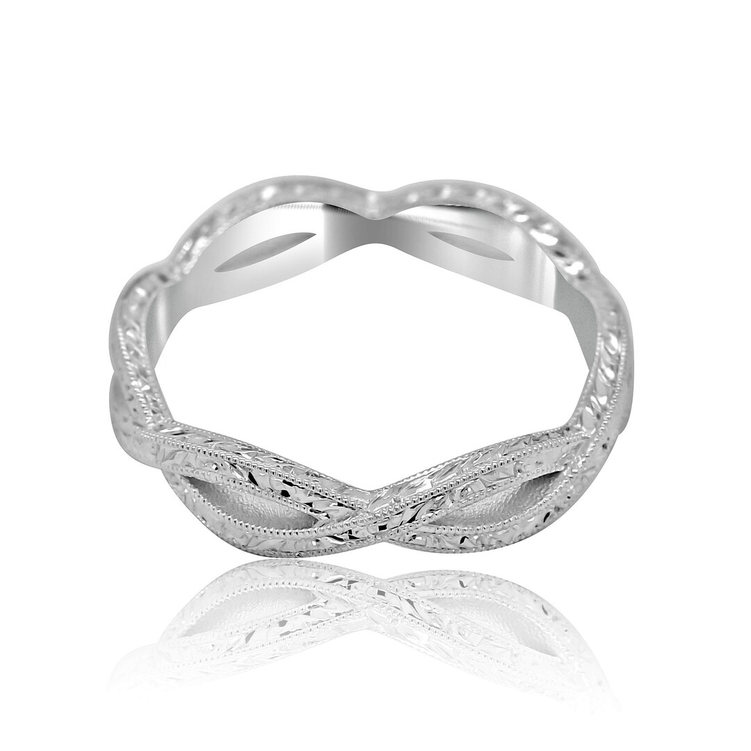 Braided Wedding Band, Intertwined Women's Ring, Hand Engraved Wedding ...