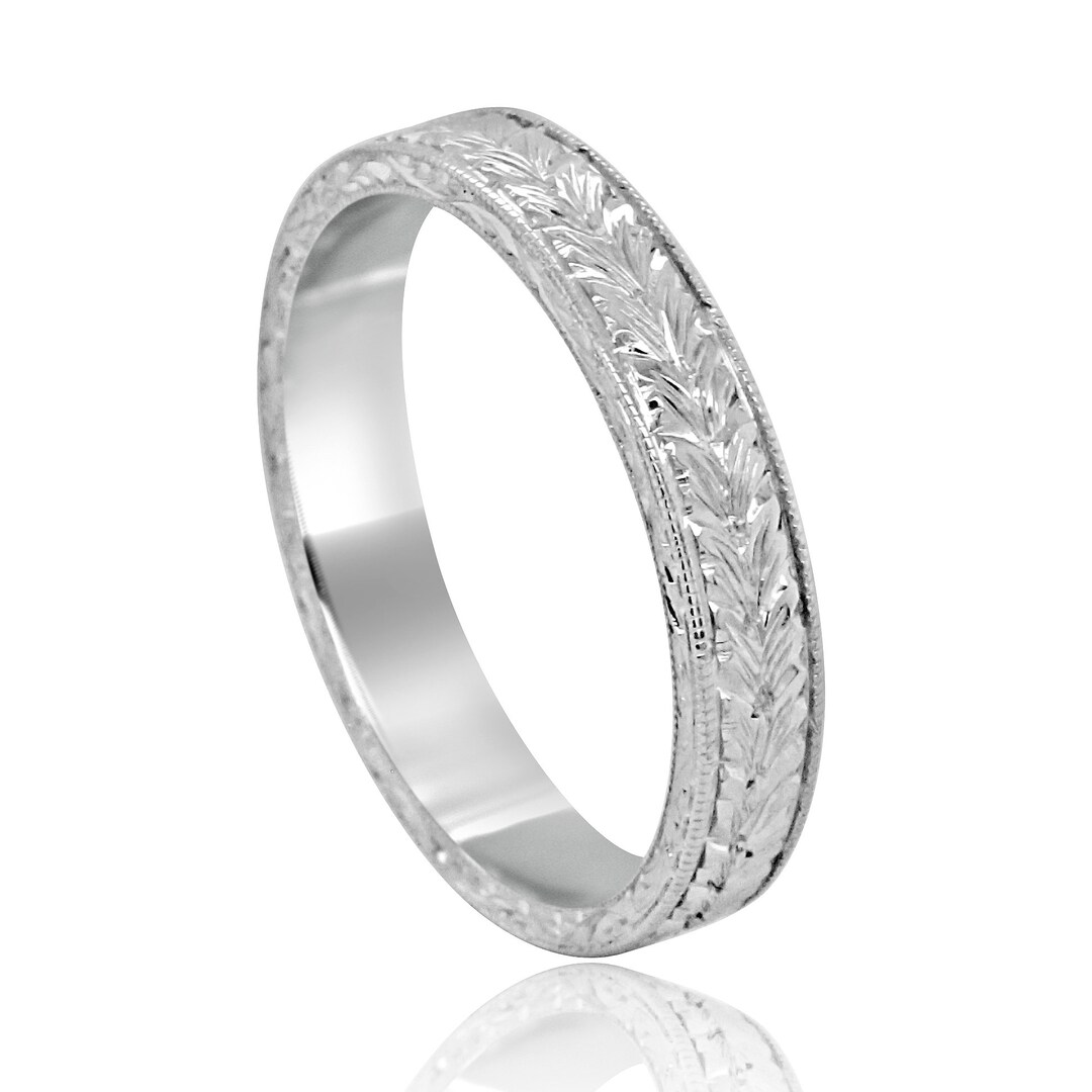 Hand Engraved Men's Wedding Band, Art Deco Style Men's Ring, Wheat ...
