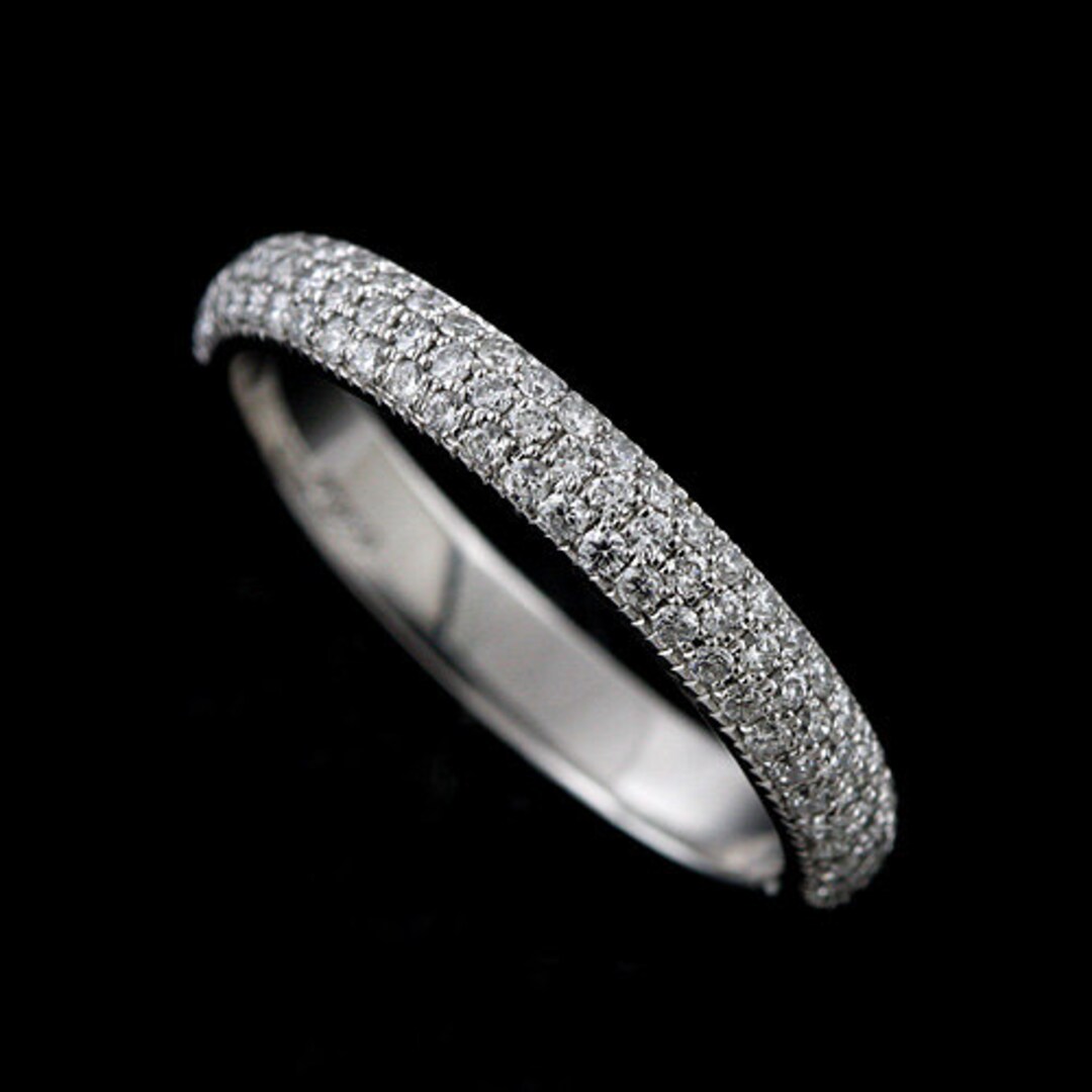 Three Row Diamonds Half Way Diamond Wedding Ring Dome Rounded - Etsy