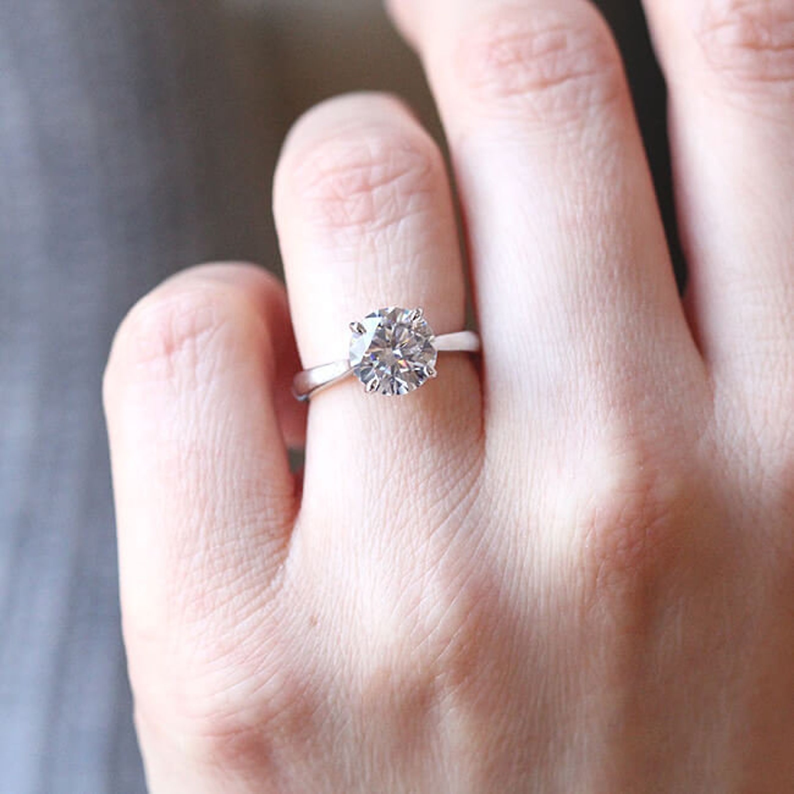 Solitaire Classic Engagement Ring 2CT Round Forever One - Etsy